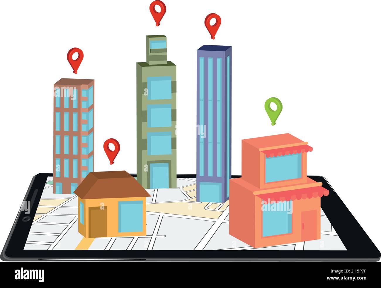 Isolated cellphone with an application map and 3d buildings Vector ...