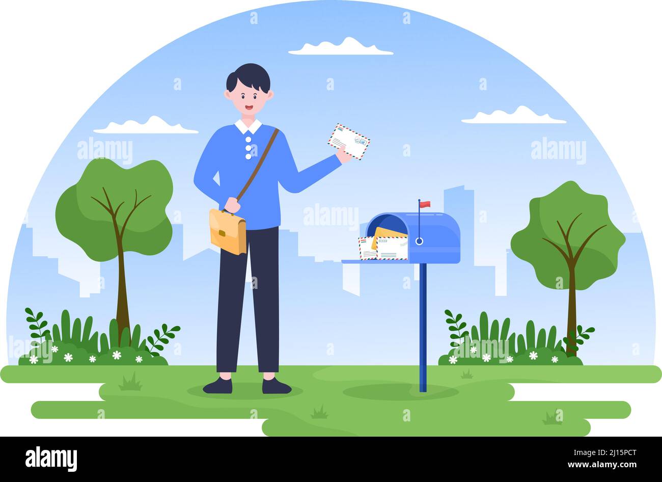 Postman Cartoon Vector Illustration Wearing a Uniform Carrying a ...