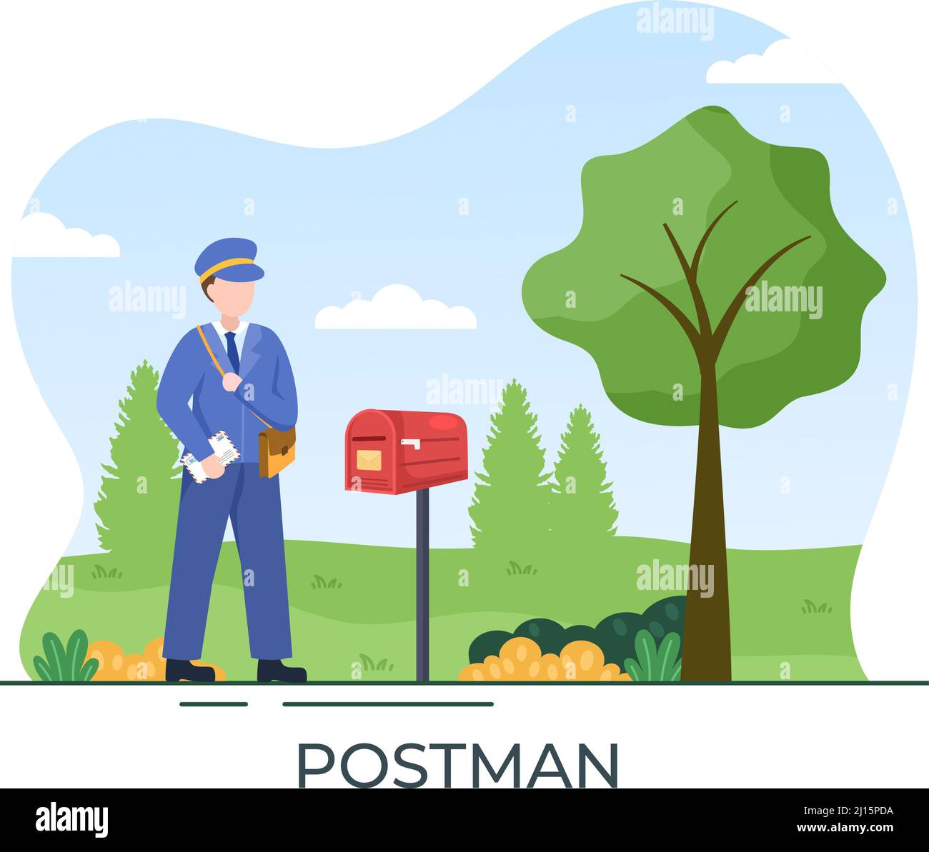 Postman Cartoon Vector Illustration Wearing a Uniform Carrying a ...