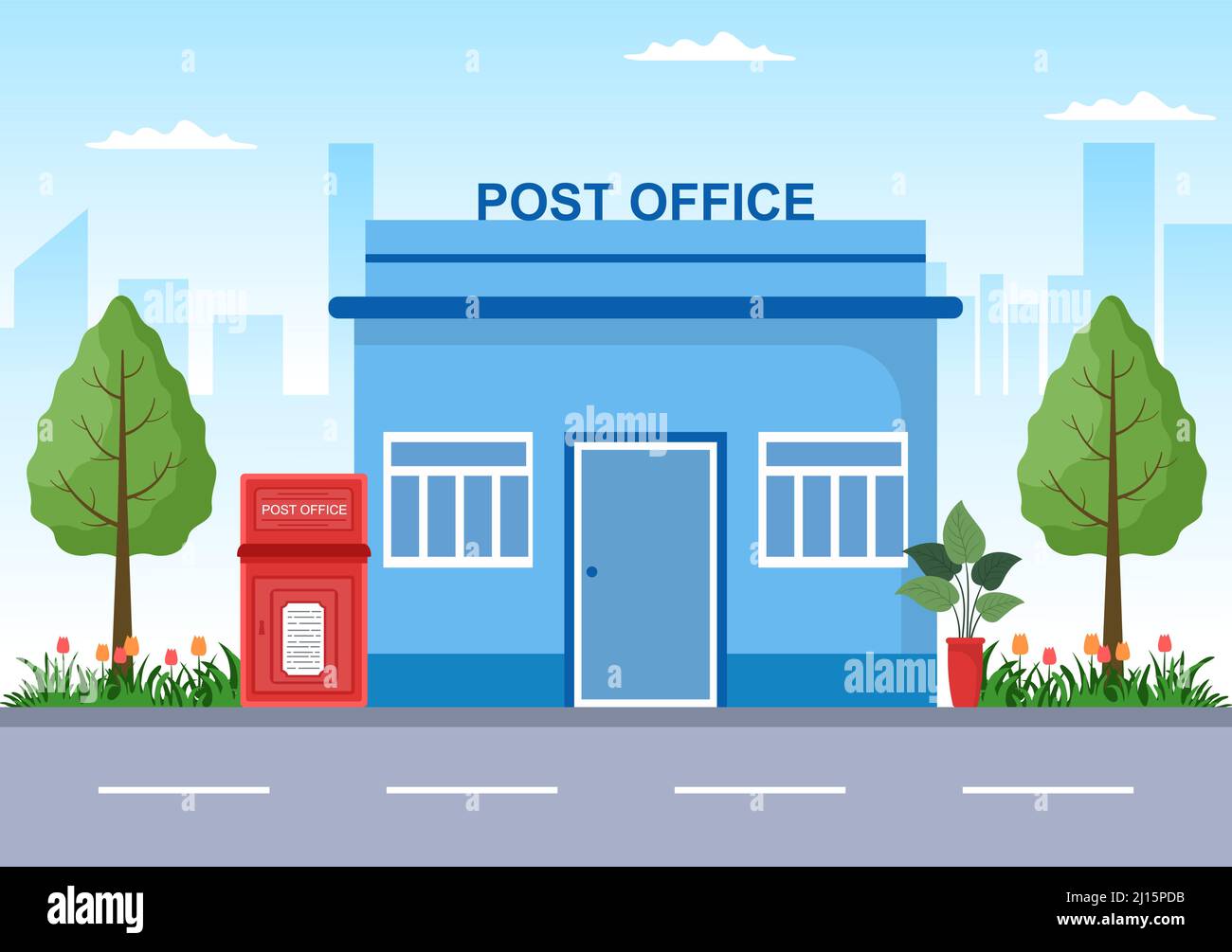 Postman Cartoon Building Vector Illustration Wearing a Uniform Carrying ...