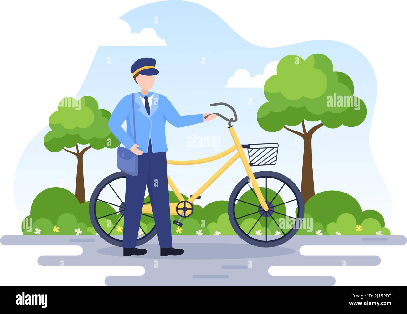 Postman Cartoon Vector Illustration Wearing a Uniform Carrying a ...