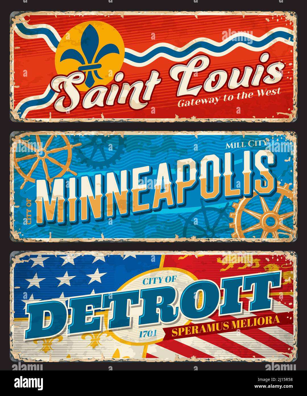 Detroit, Minneapolis and Saint Louis american cities plates and travel ...