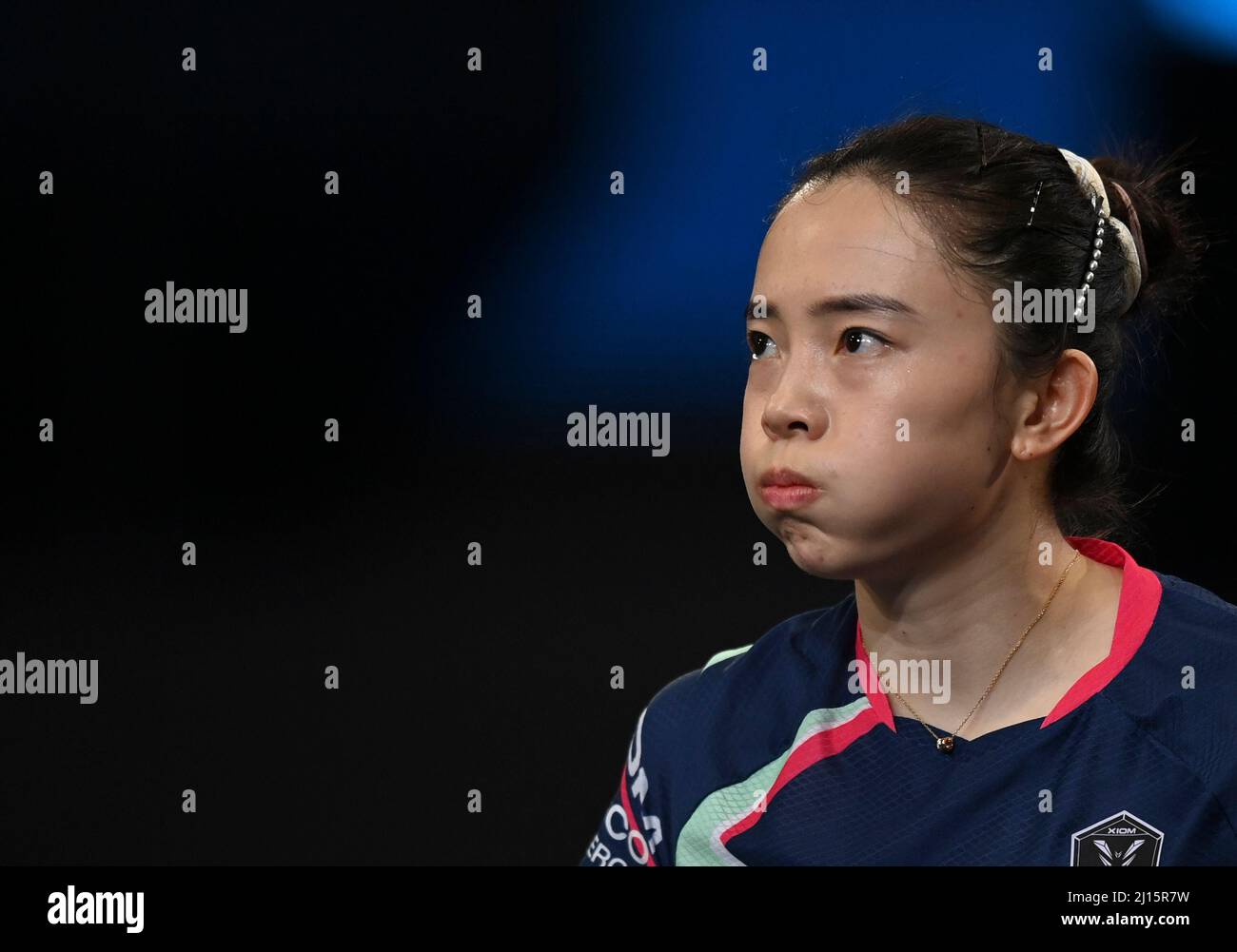 Doha, Qatar. 22nd Mar, 2022. Jeon Jihee of South Korea reacts during ...
