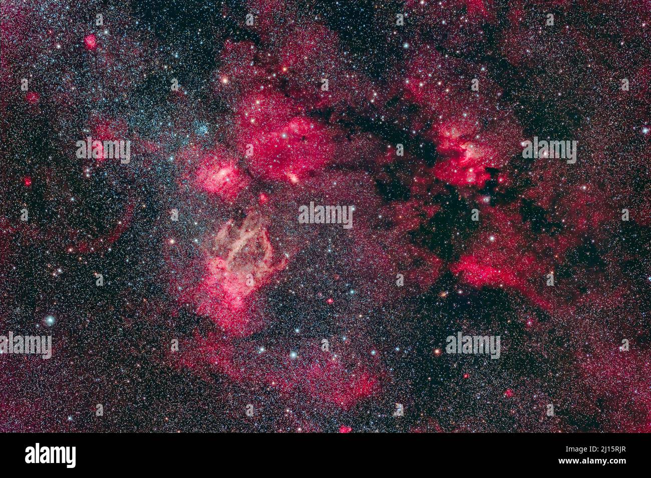 Bubble, Cave and Lobster Claw nebulas Stock Photo - Alamy