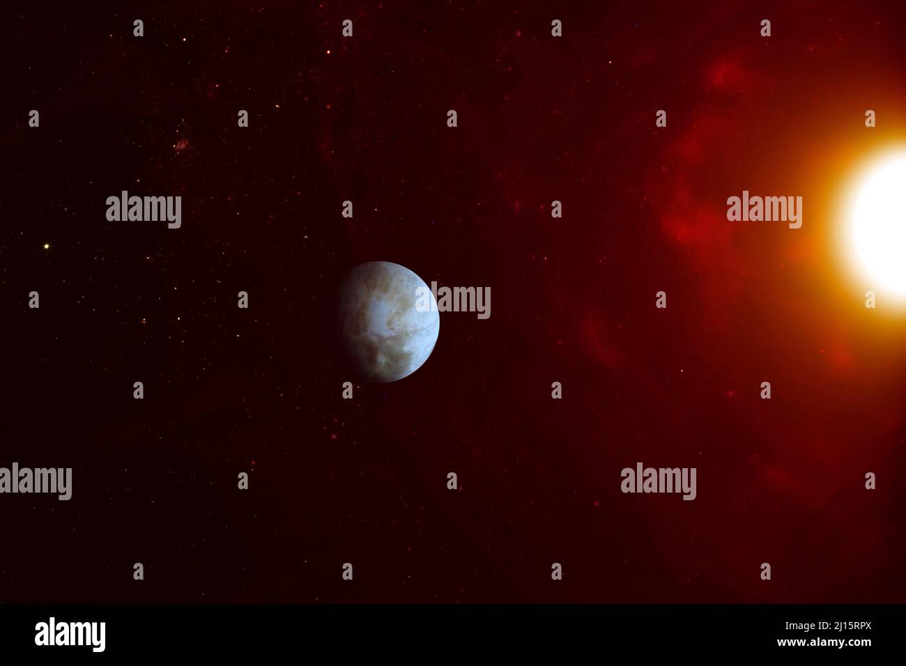 Earth-like planet and red dwarf star, composite image Stock Photo - Alamy