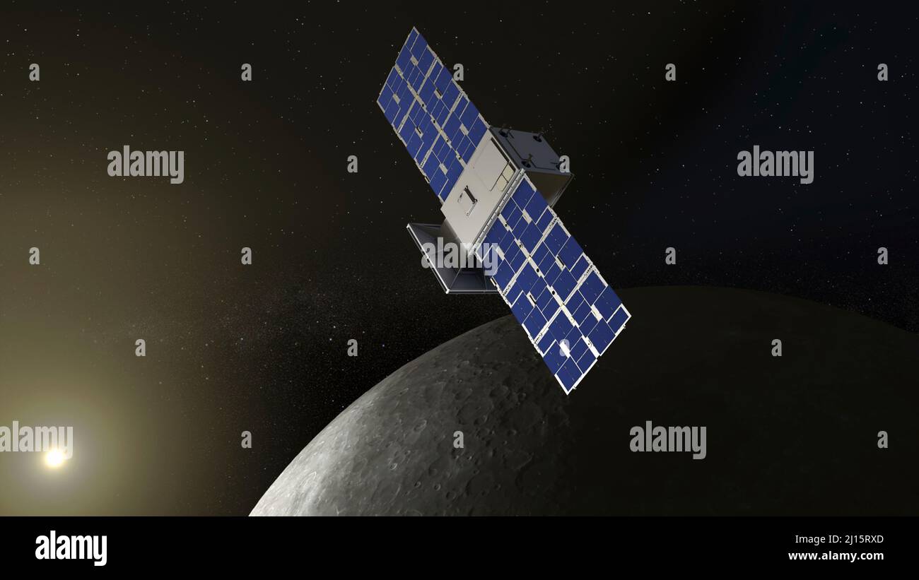 CAPSTONE spacecraft facing the Sun, illustration Stock Photo - Alamy