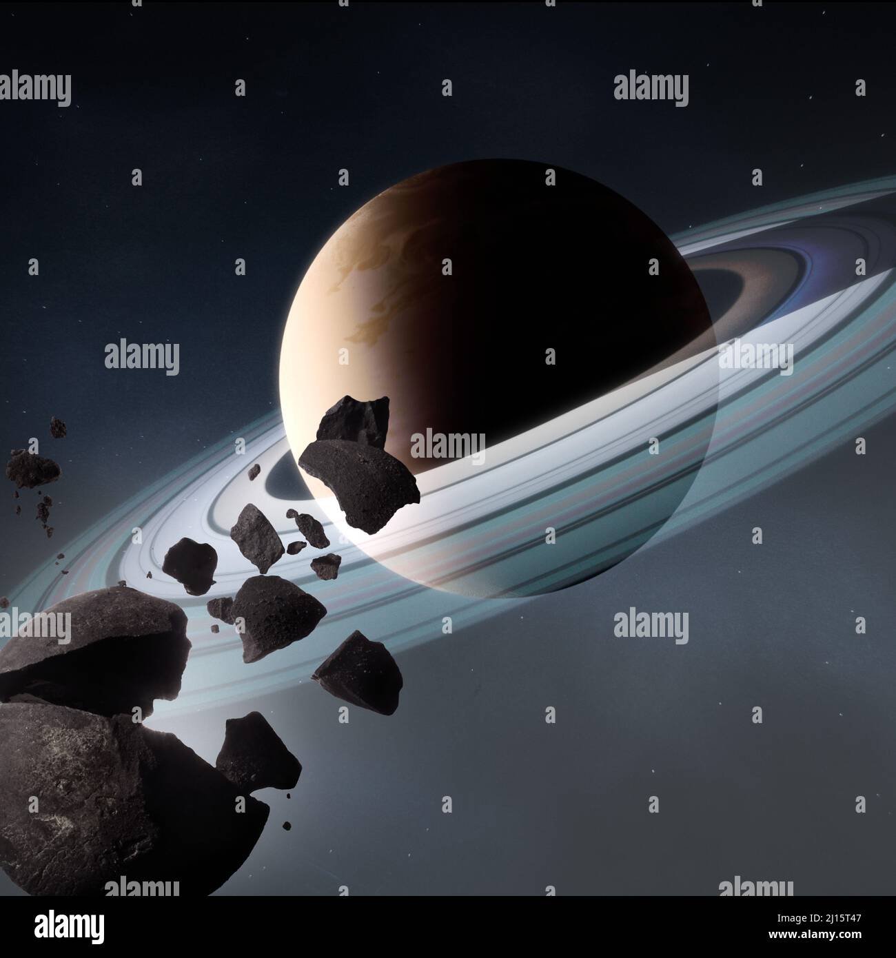 Exoplanet and disintegrating exomoon, composite image Stock Photo - Alamy