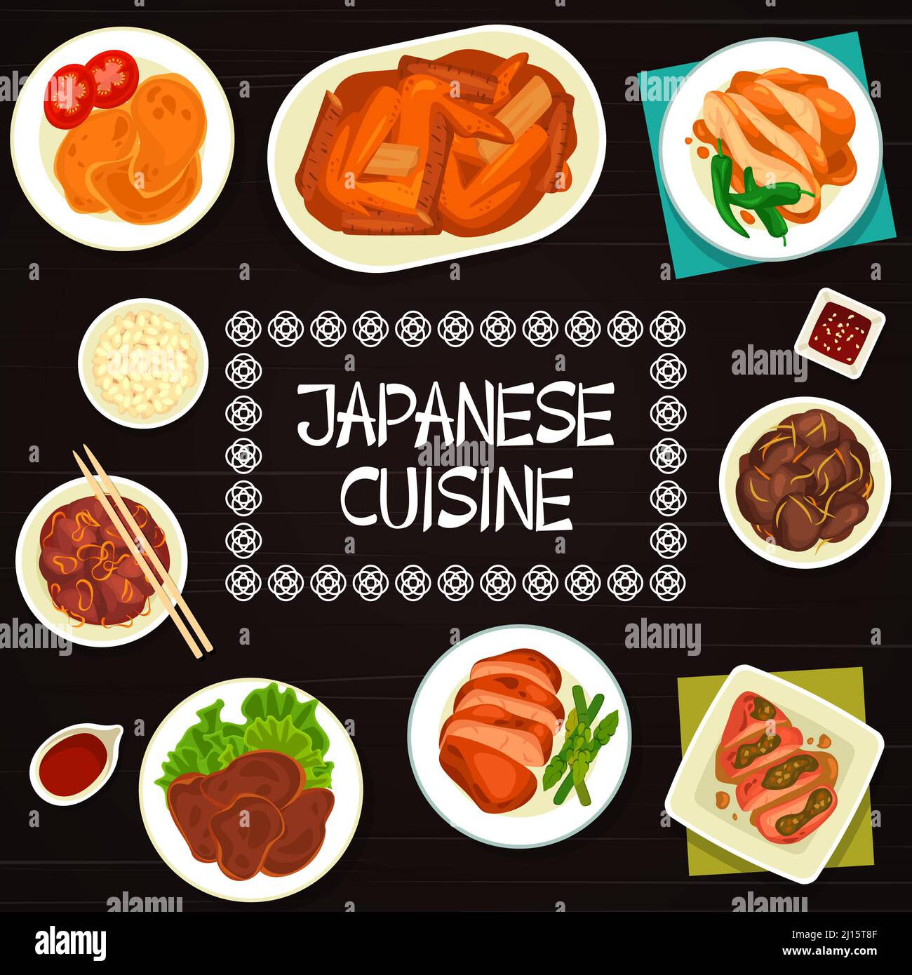 Japanese cuisine restaurant meals, dishes menu cover. Teriyaki chicken ...