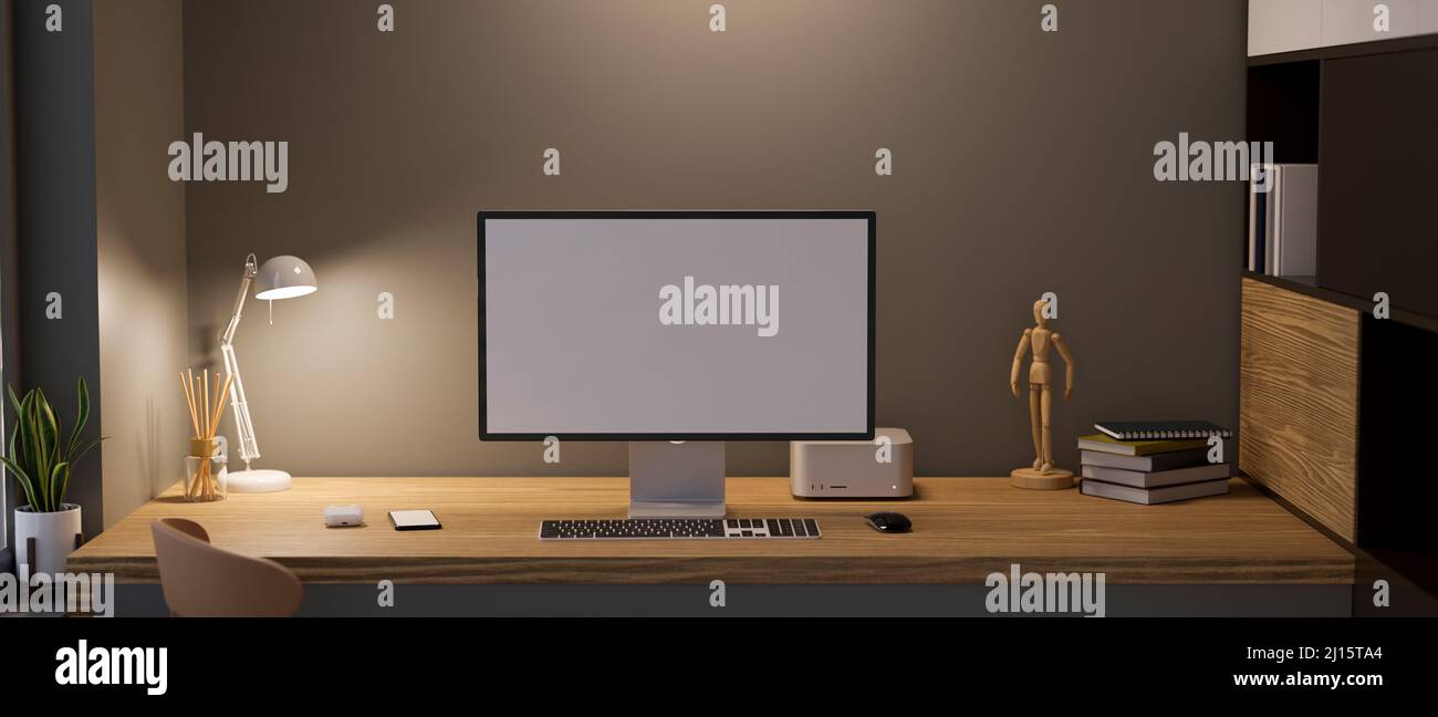 Modern stylish office studio workspace with computer white screen ...