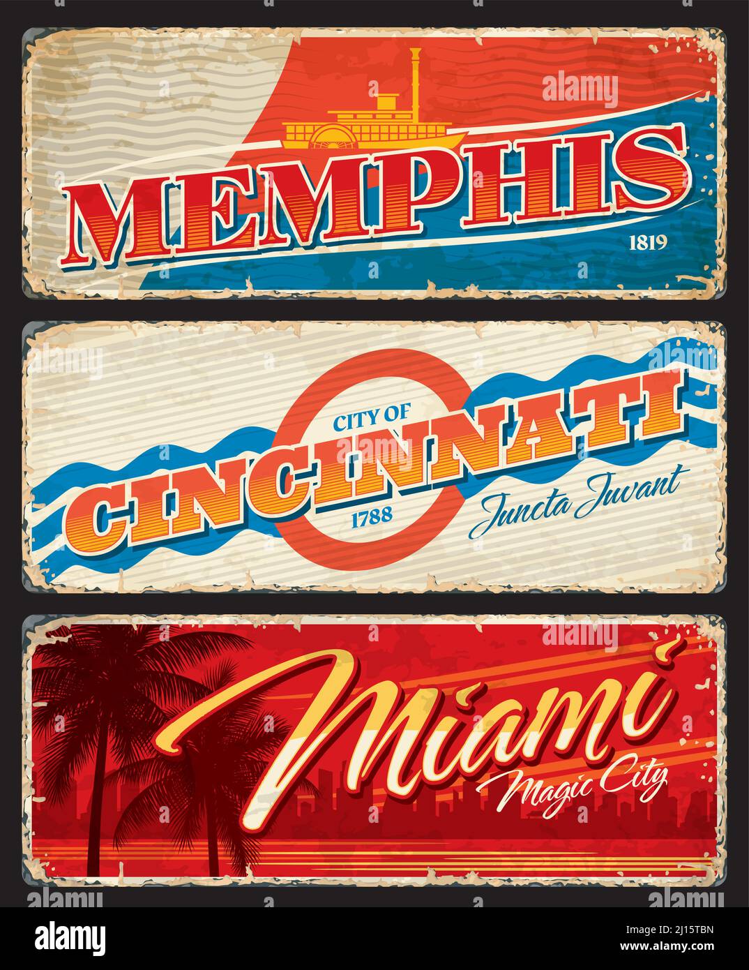 Memphis, Cincinnati and Miami american cities plates and travel ...