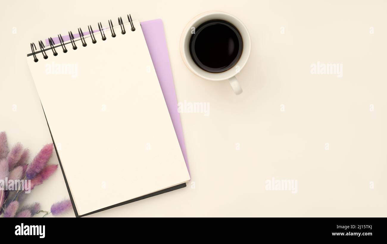 Top view, flat lay, Empty spiral notepad or school notepad for display ...