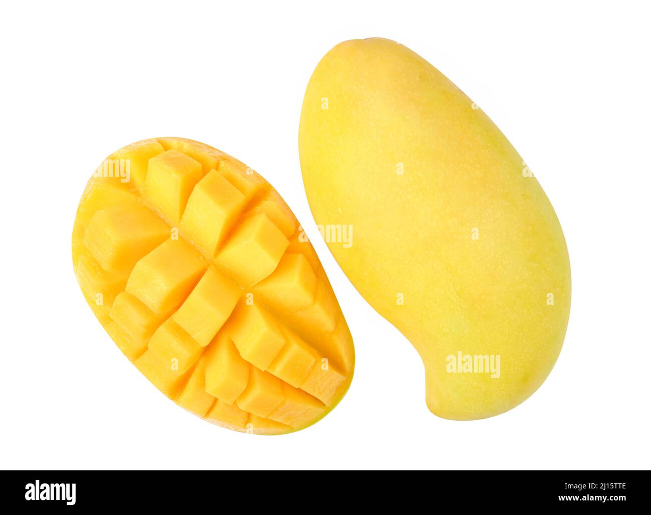 Fresh yellow mango and slice isolated on white background, top view ...