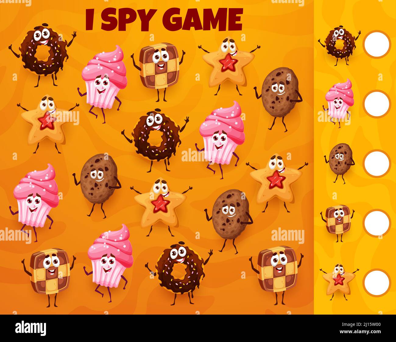 Cartoon bakery, pastry, cakes and cookies I spy game worksheet ...