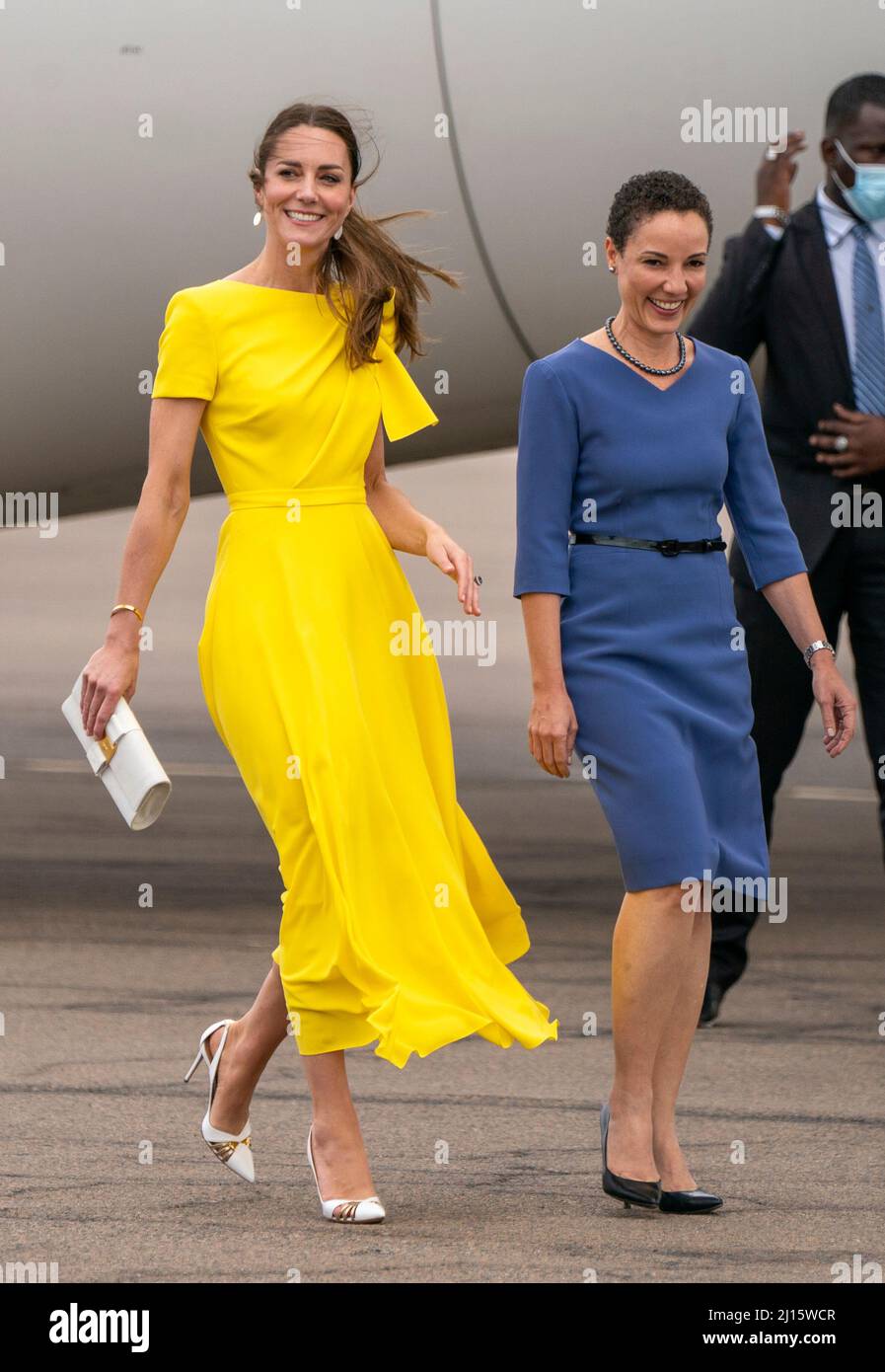 The Duchess of Cambridge with Jamaica's Minister of Foreign Affairs and Foreign Trade Kamina ...
