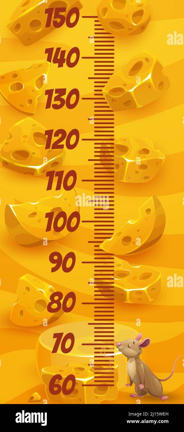 Cartoon mouse and cheese on kids height chart. Child height measure ...