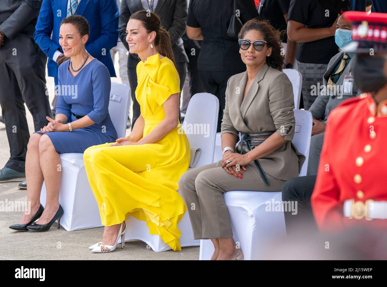 The Duchess of Cambridge with Jamaica's Minister of Foreign Affairs and Foreign Trade Kamina ...