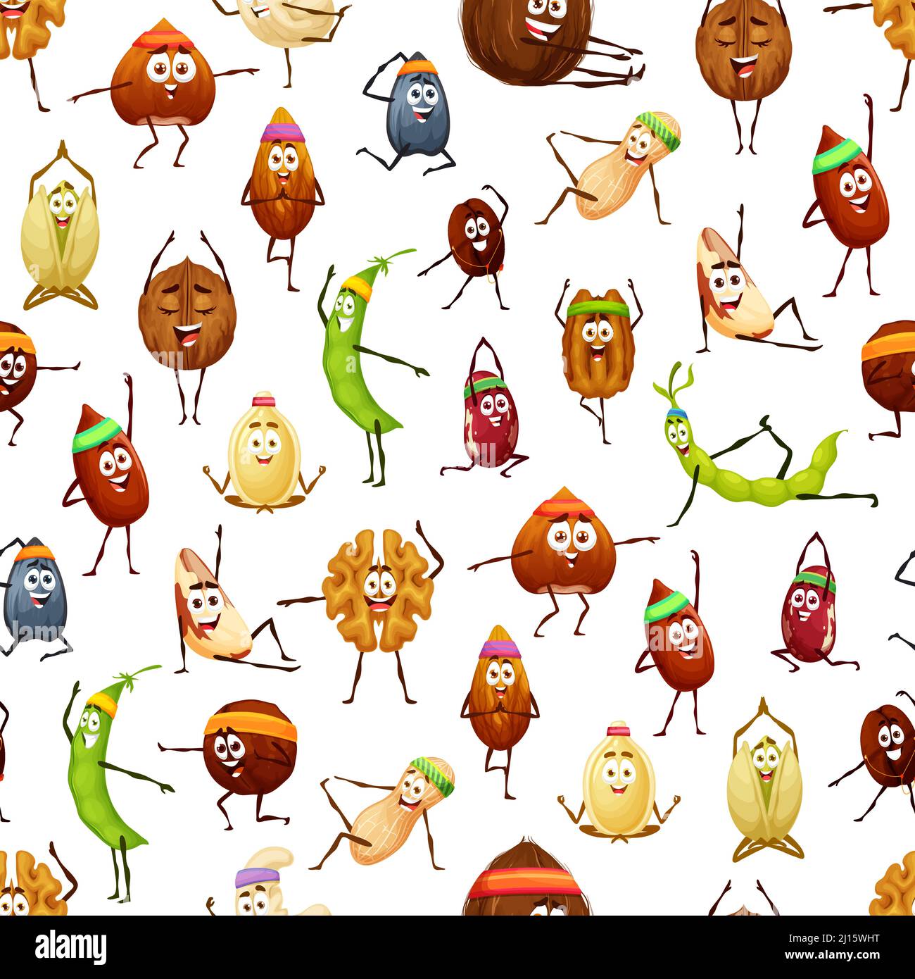 Cartoon nuts and beans seamless pattern, vector background with funny ...