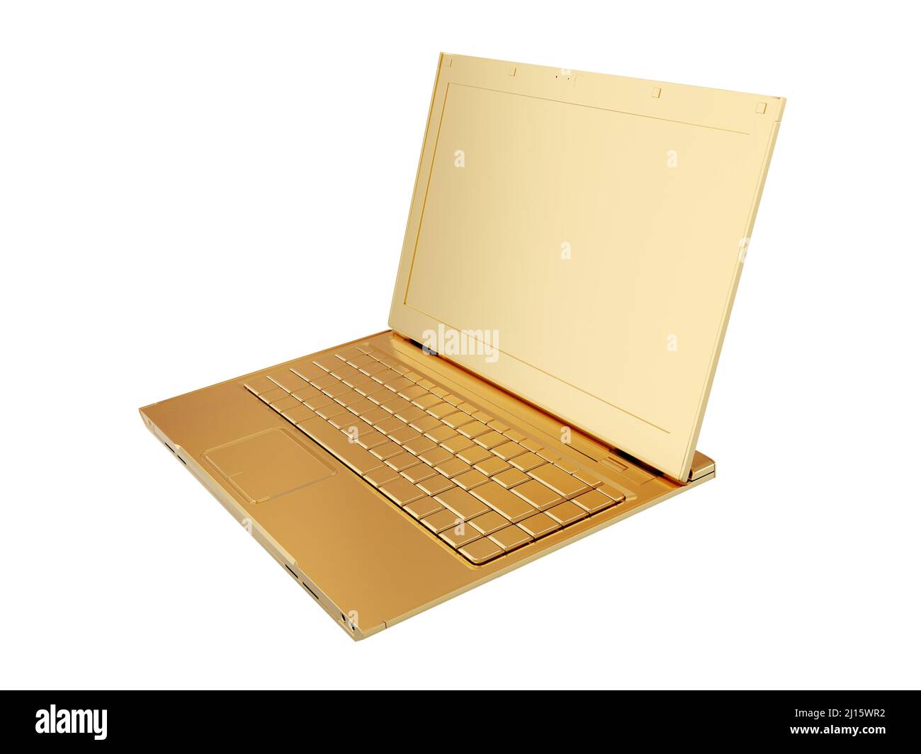 The gold laptop isolated on a white background. 3D render Stock Photo ...