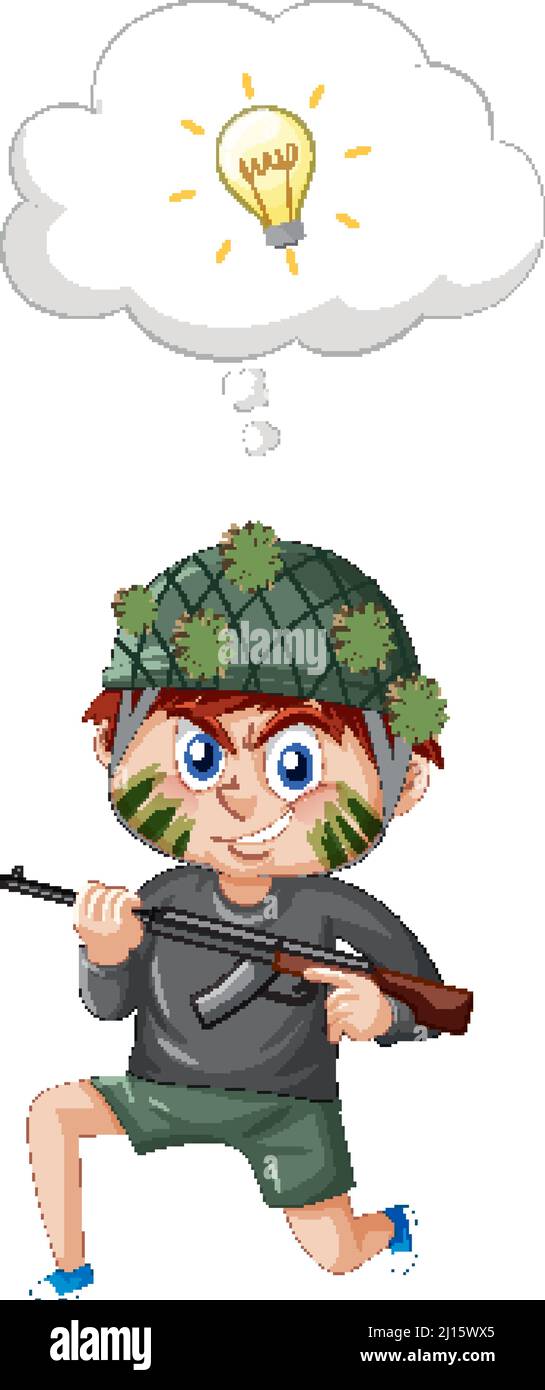 A soldier boy and thinking on white background illustration Stock ...