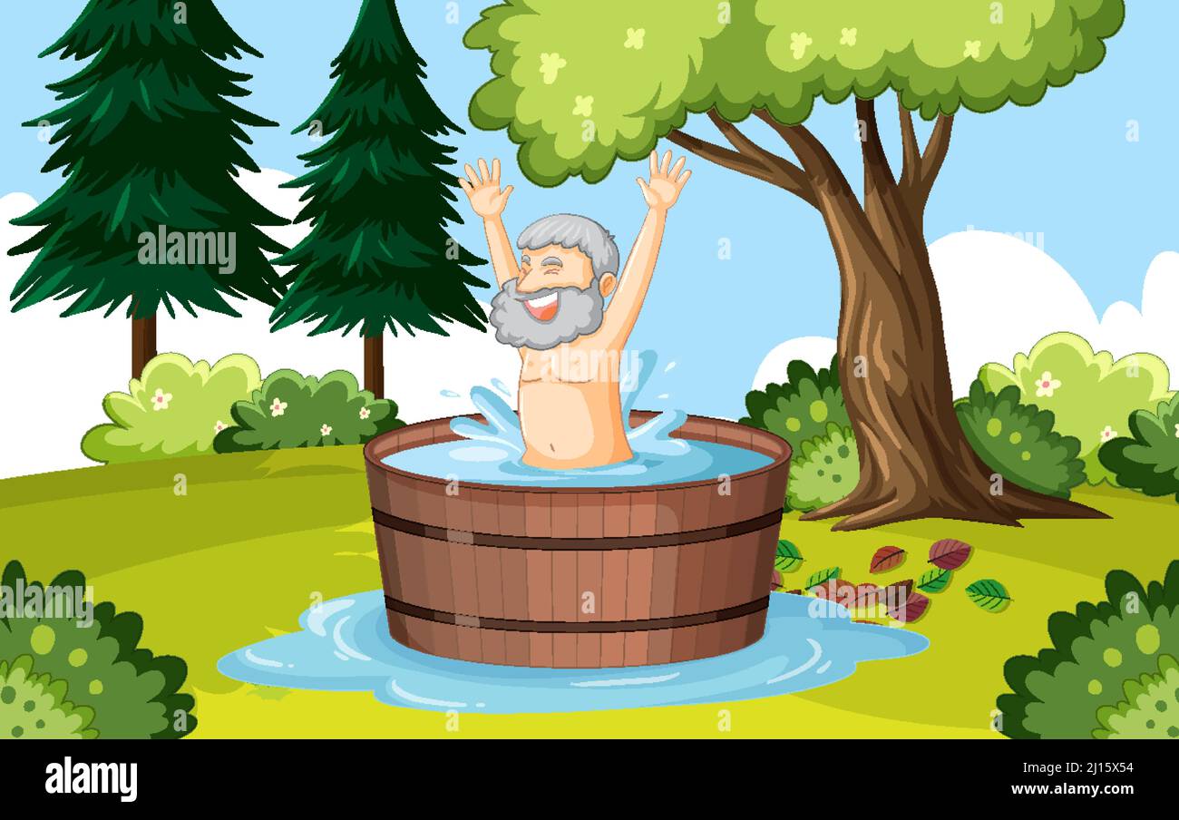 Archimedes in bathtub cartoon with the word Eureka illustration Stock ...