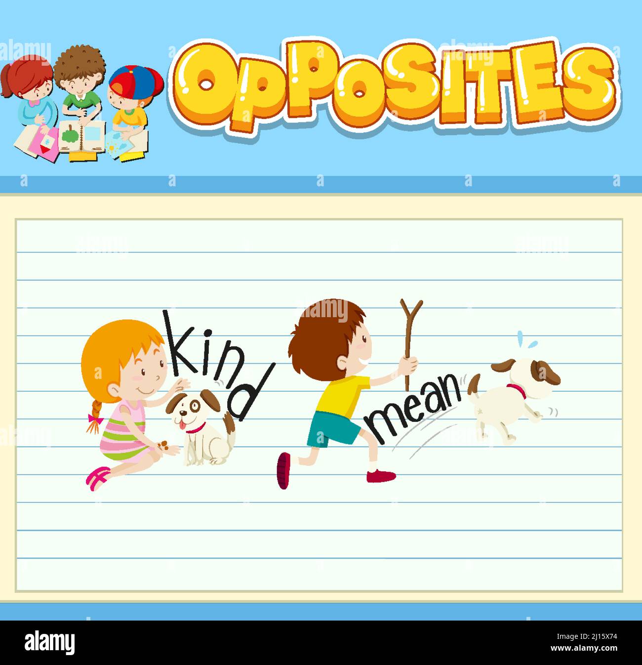 Education word card of English opposites word illustration Stock Vector ...