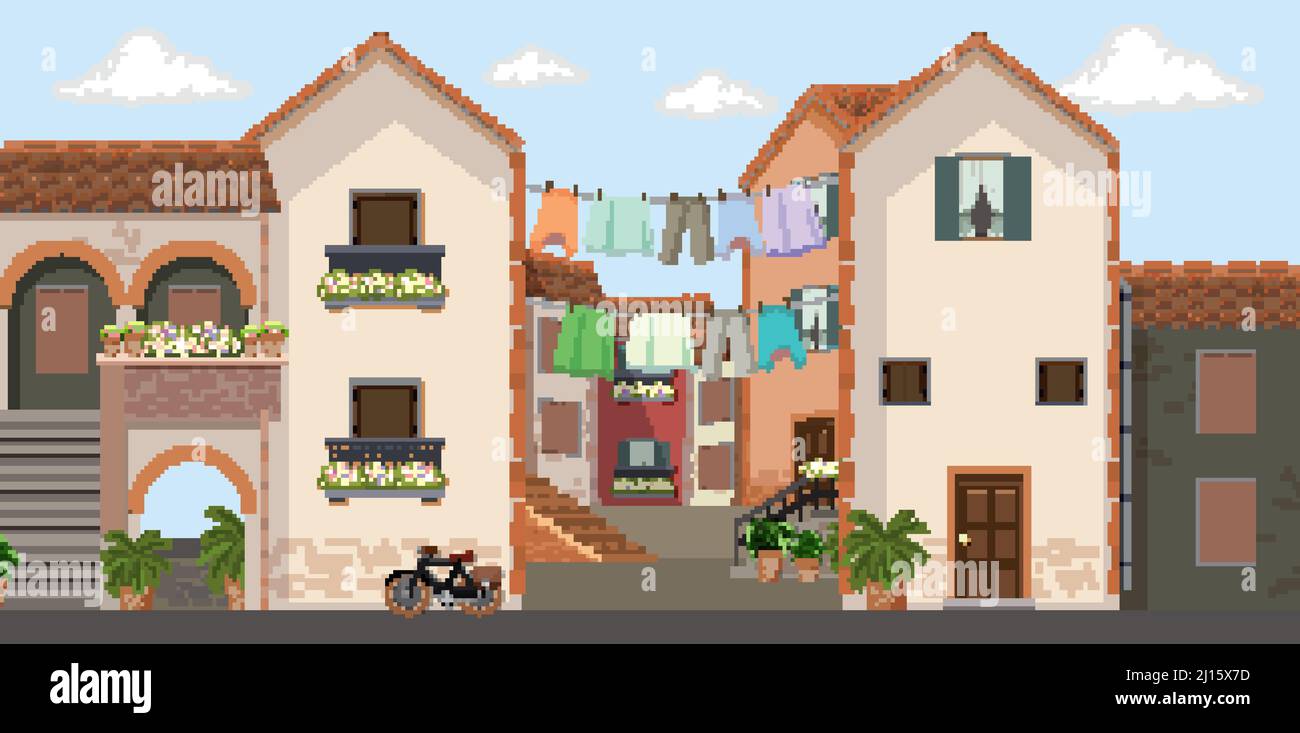 Traditional Italian architecture house building illustration Stock ...