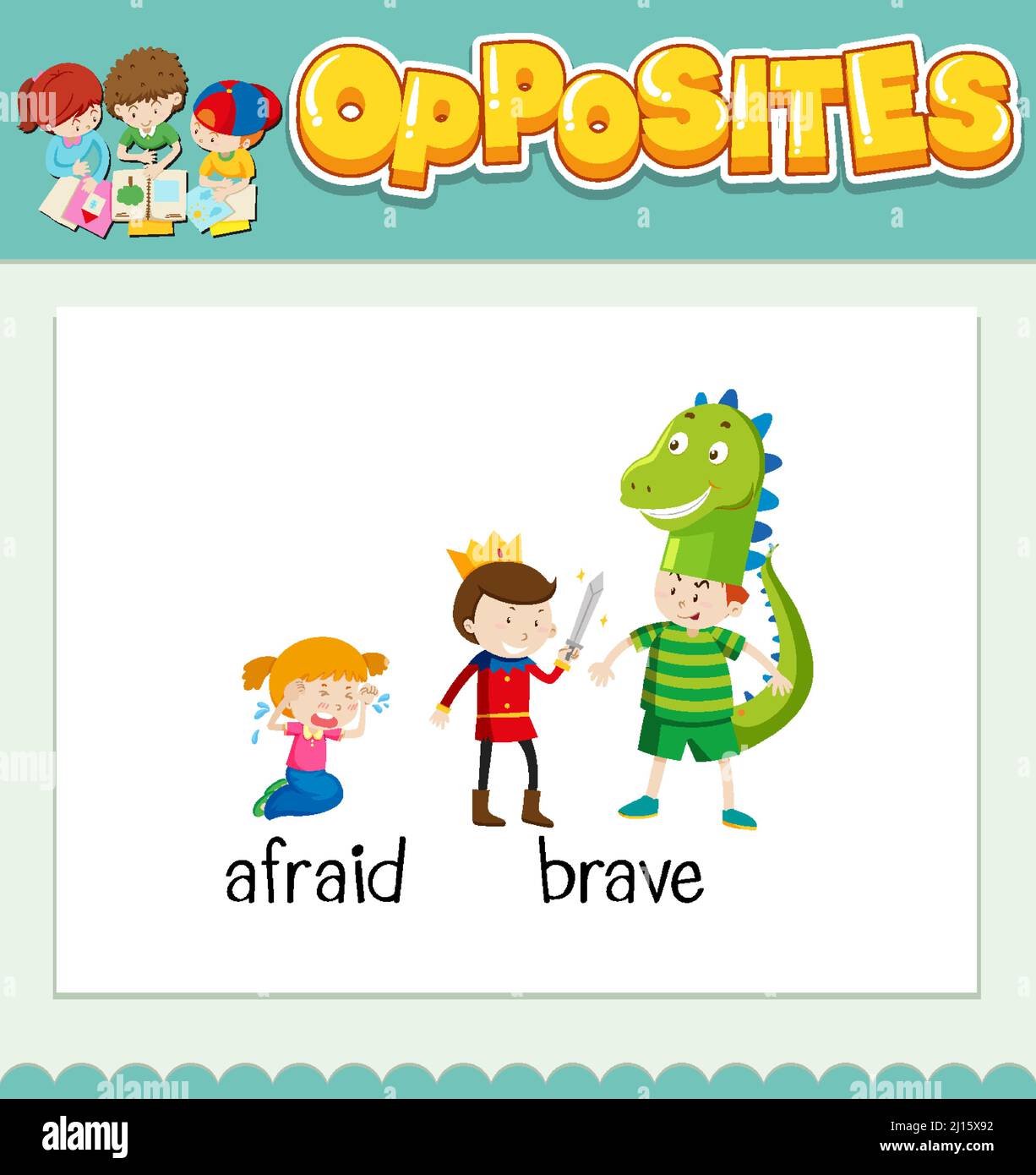 Opposite words for afraid and brave illustration Stock Vector Image ...