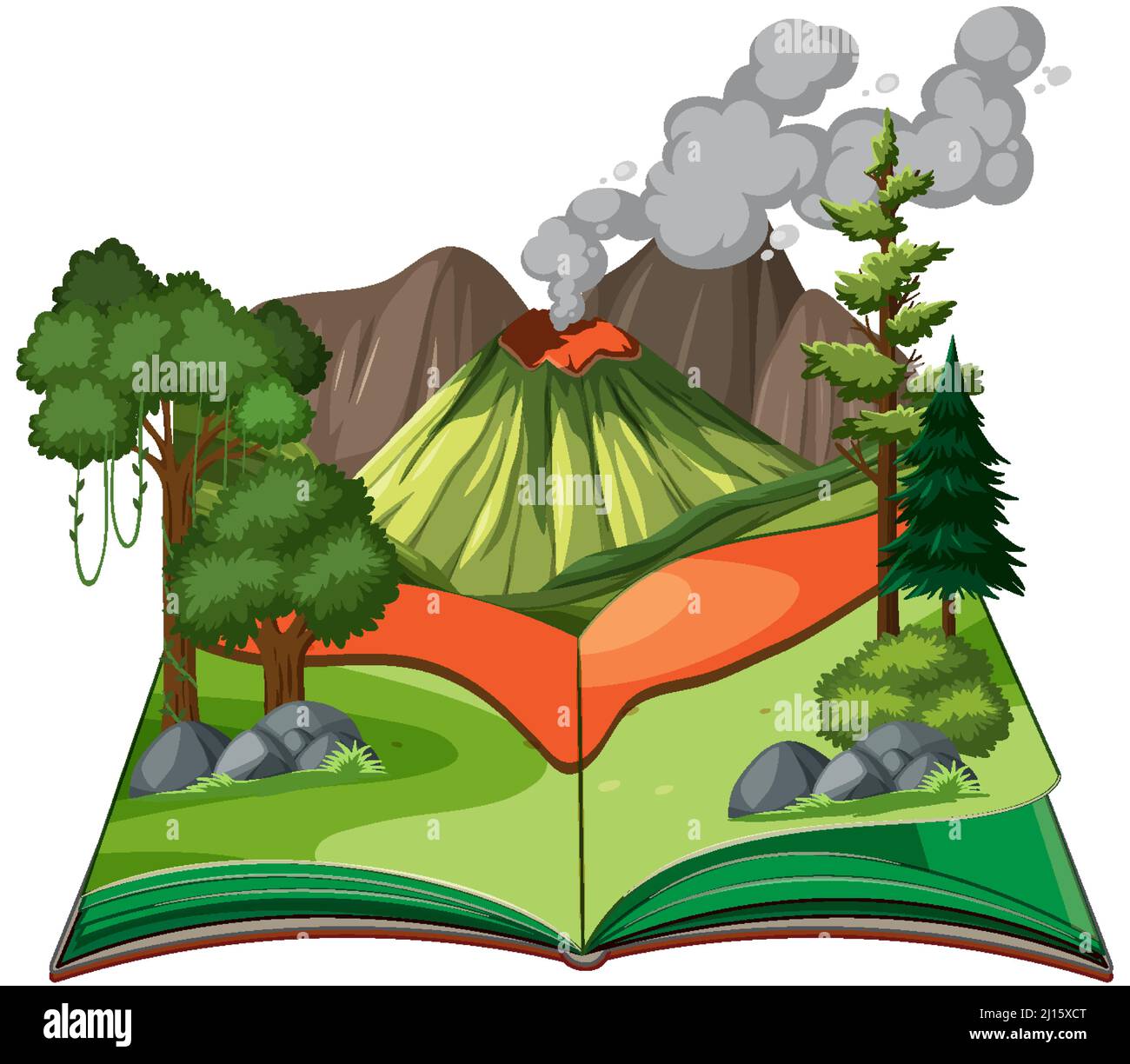 Scene with volcano in the forest illustration Stock Vector Image & Art ...