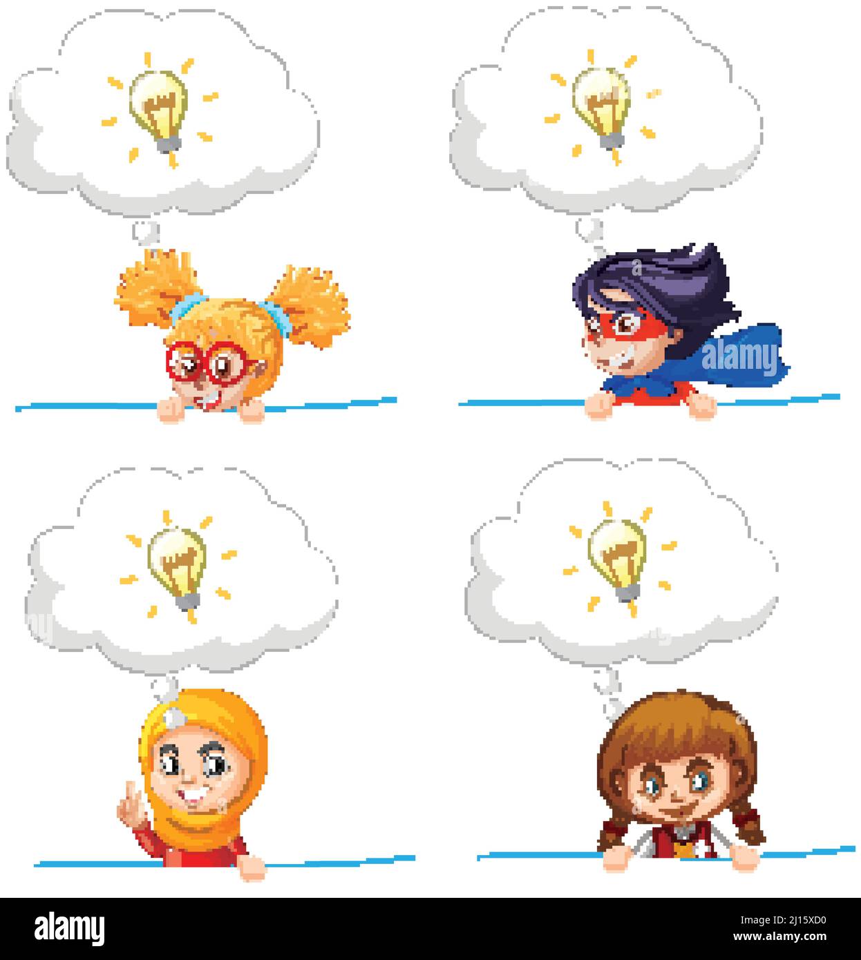 A Set of kids thinking on white background illustration Stock Vector ...