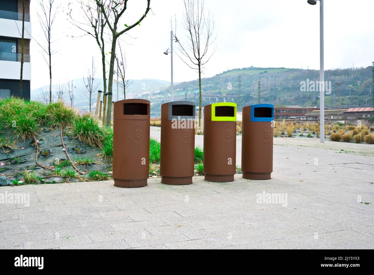 waste bins where to deposit different materials for recycling. clean ...