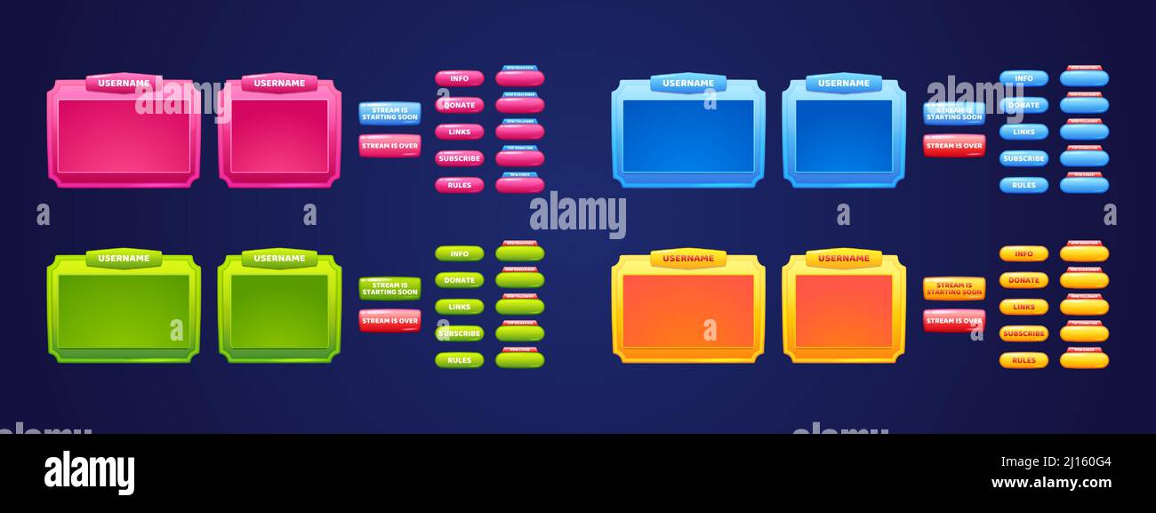 Overlay panels for live game stream and glossy buttons. Webcam video ...