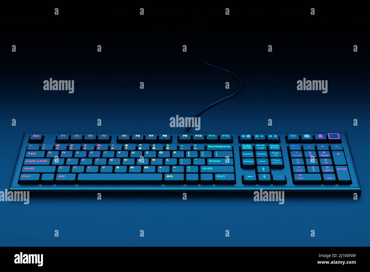Computer RGB keyboard on black background. 3D rendering of streaming ...