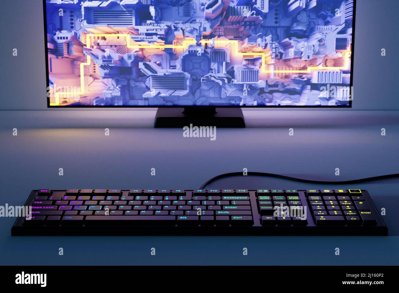 3d illustration, Powerful personal computer gamer with screen game ...