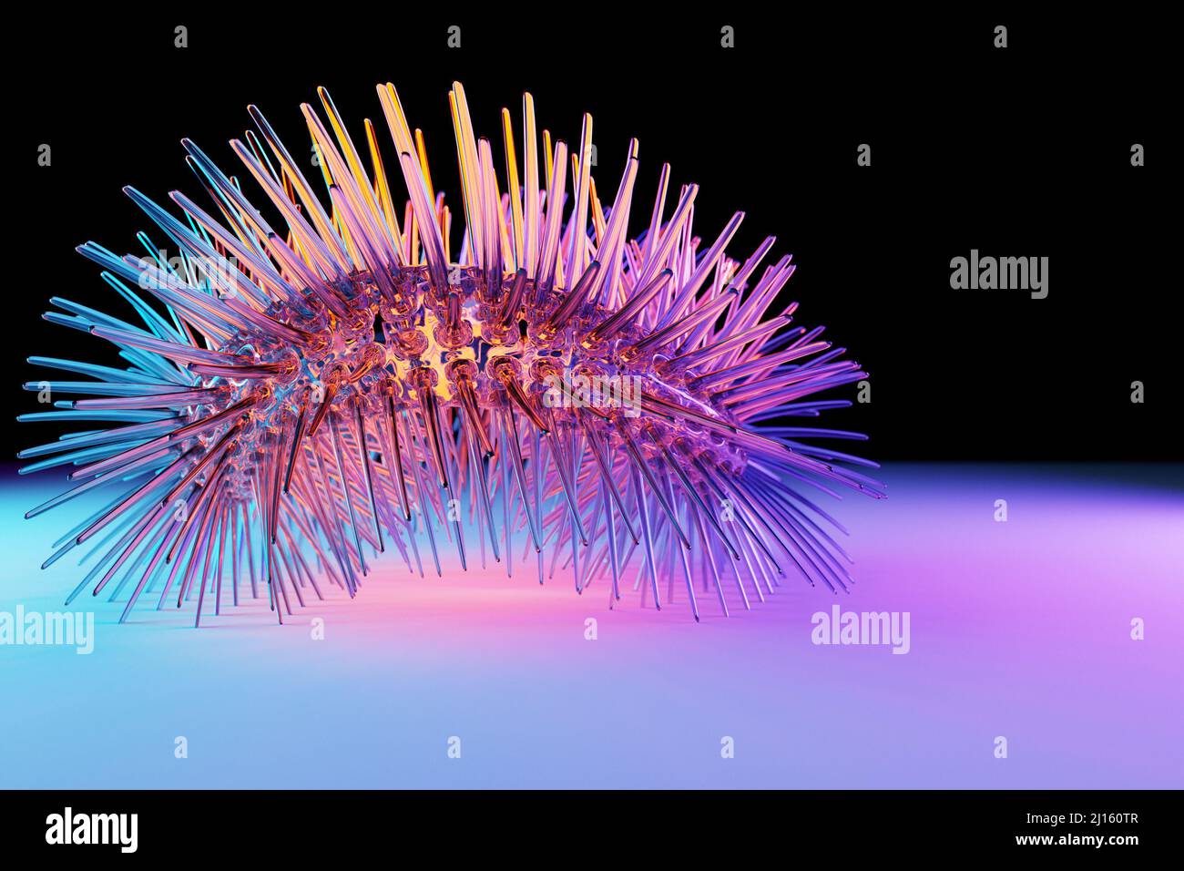 3D rendering abstract metal round fractal, portal with spikes under ...