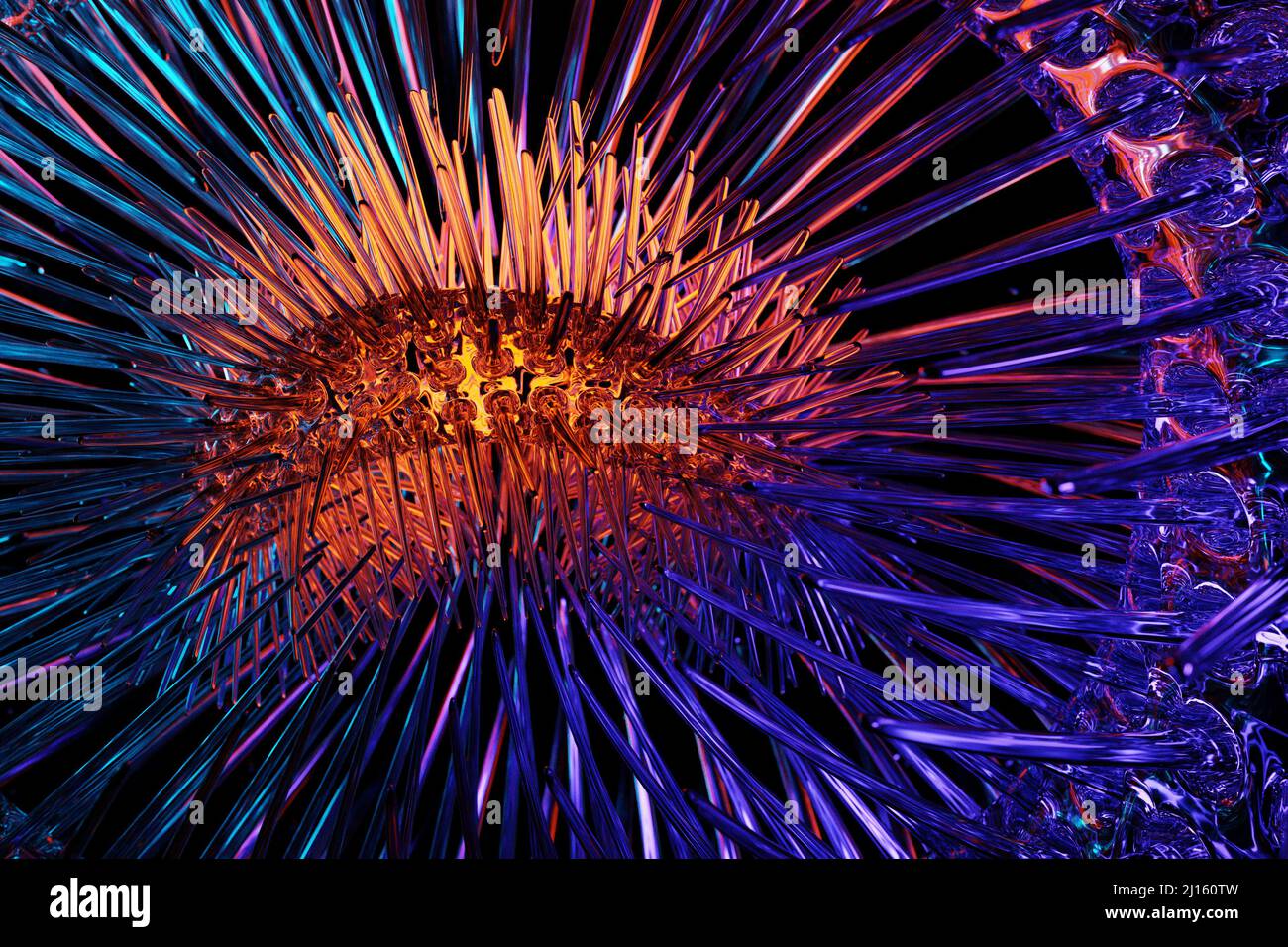 3D rendering abstract metal round fractal, portal with spikes under ...
