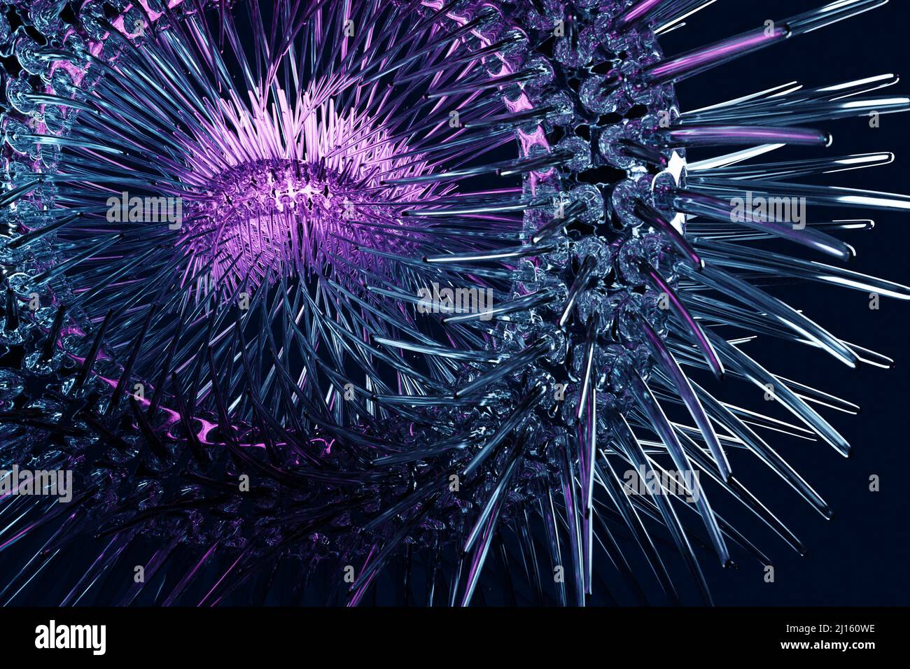 3D rendering abstract metal round fractal, portal with spikes under ...