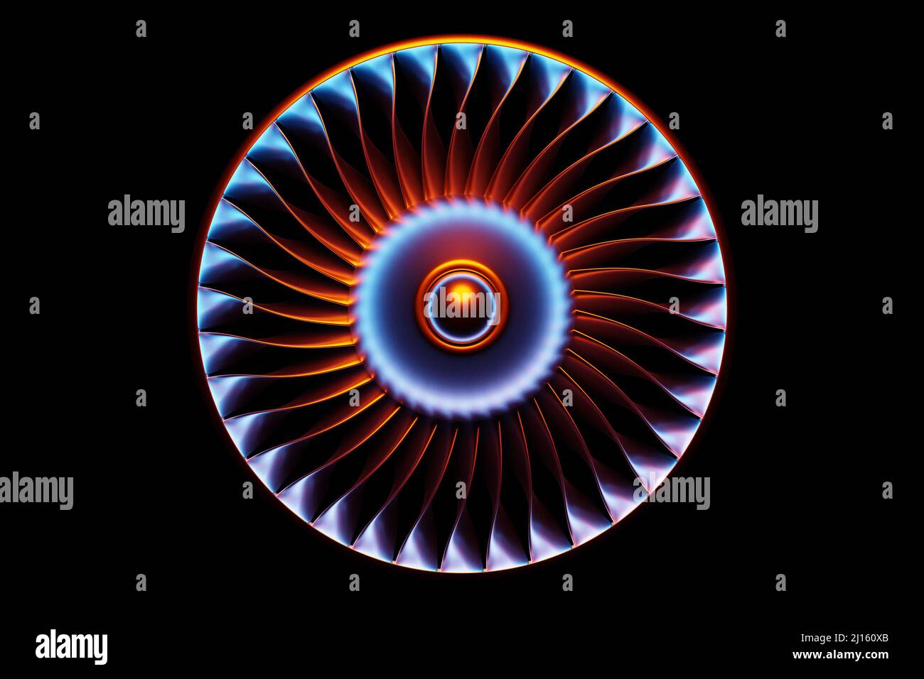 3D rendering future engine rocket turbine technology under blue and ...