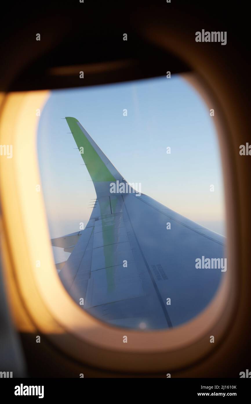 The view from the window of the aircraft on the wing in flight ...
