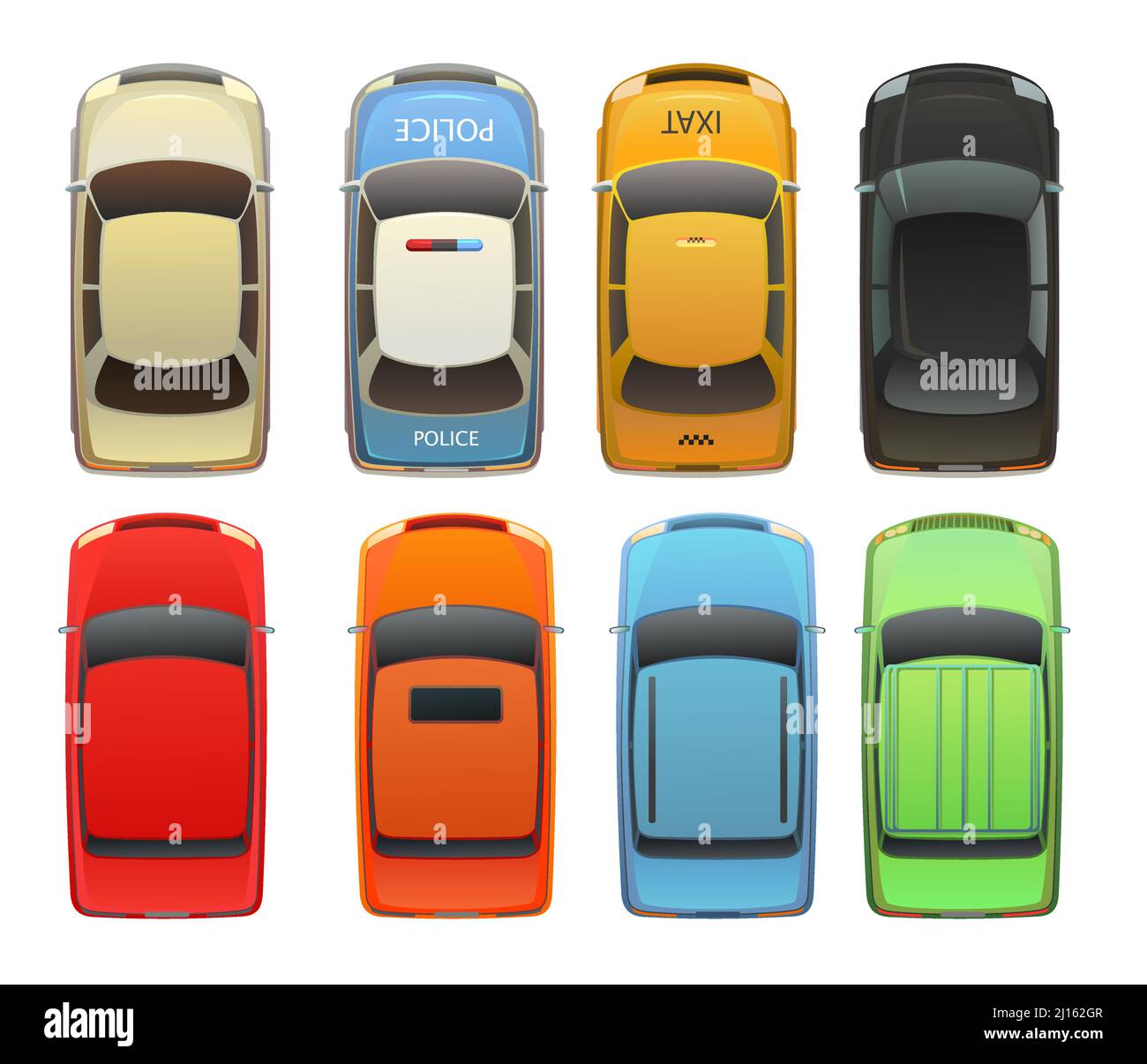 Set of automobile with roof rack. View from above. Modern car. Cartoon ...