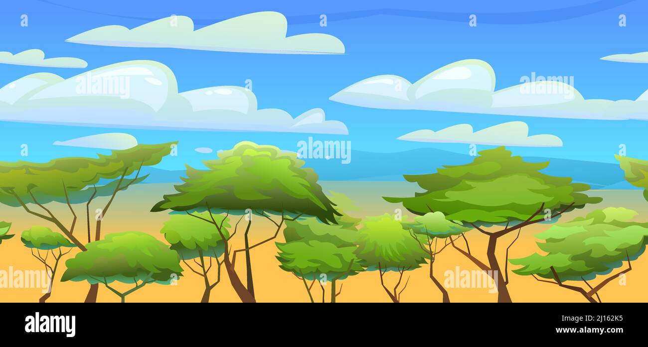 Landscape Africa. Bright blue sky. Scene with sand and plants. Savannah ...
