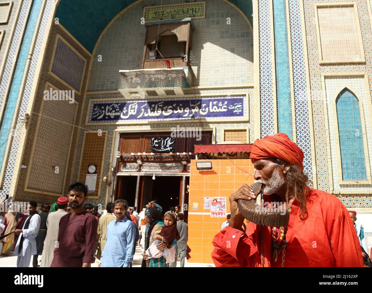 March 22, 2022, Sehwan, Sindh, Pakistan: Devotees play there ...