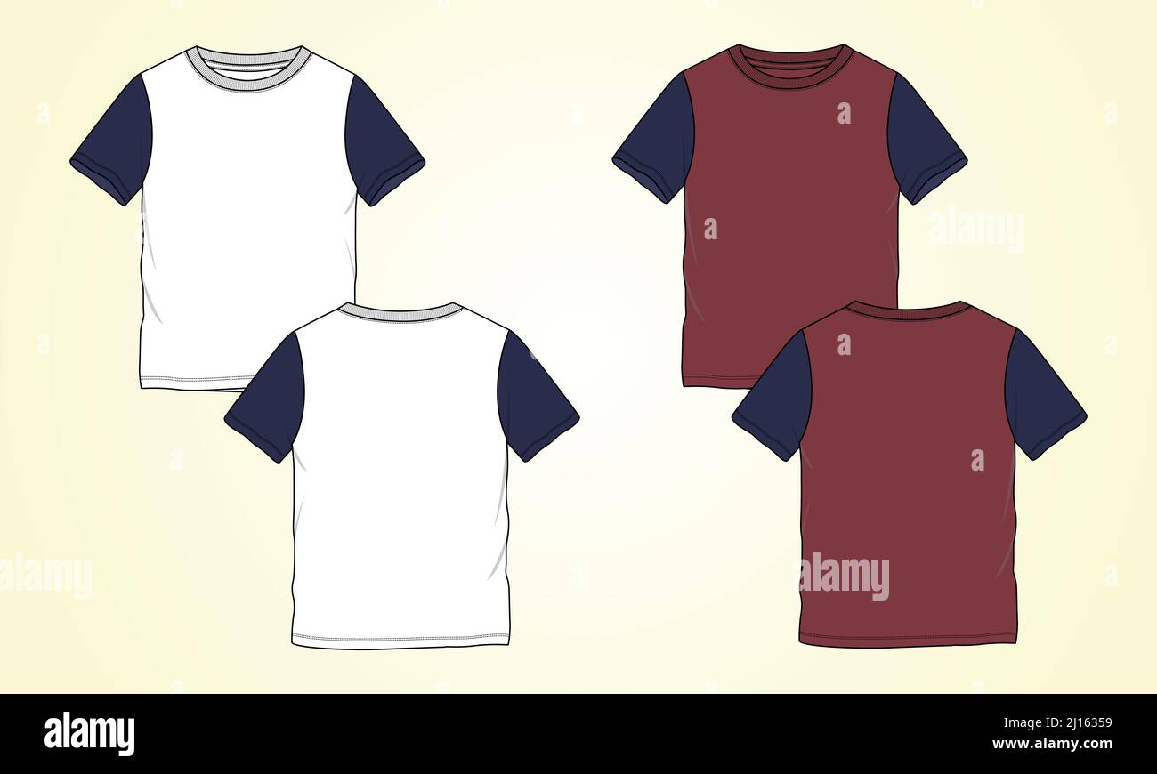 Short Sleeve Basic T-shirt overall technical fashion flat sketch vector ...