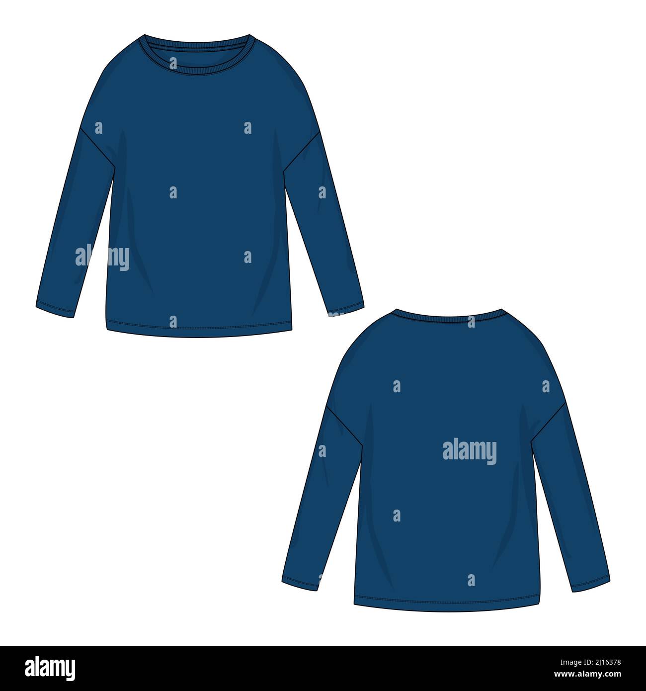 Relax fit Long Sleeve T-Shirt overall technical Fashion Flat Sketch ...