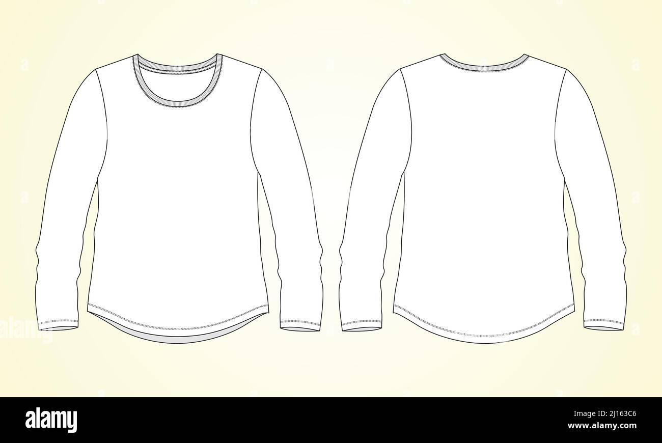 Relax fit Long Sleeve T-Shirt overall technical Fashion Flat Sketch ...