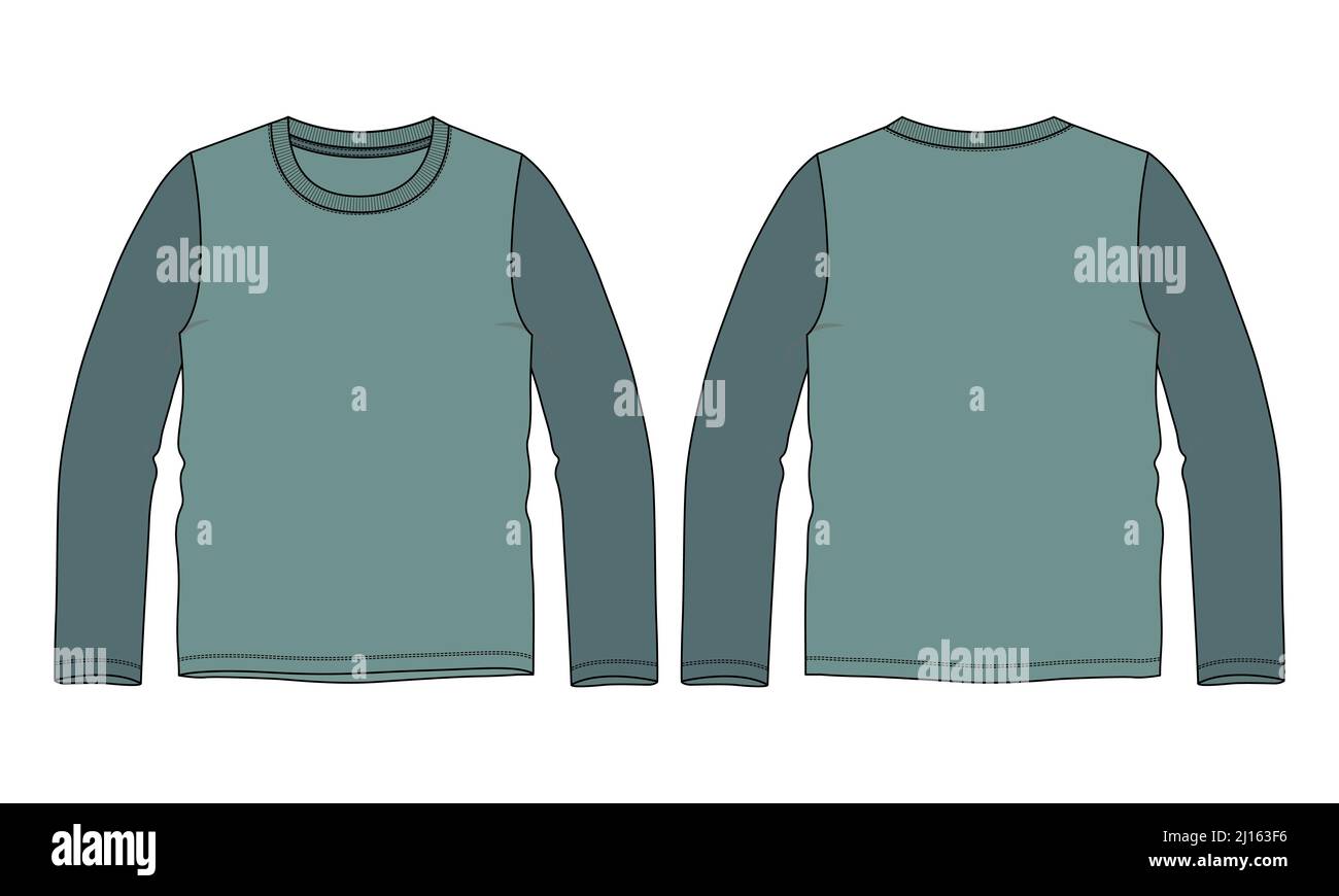 Long Sleeve Round Neck Two Tone Color T Shirt Technical Fashion Flat