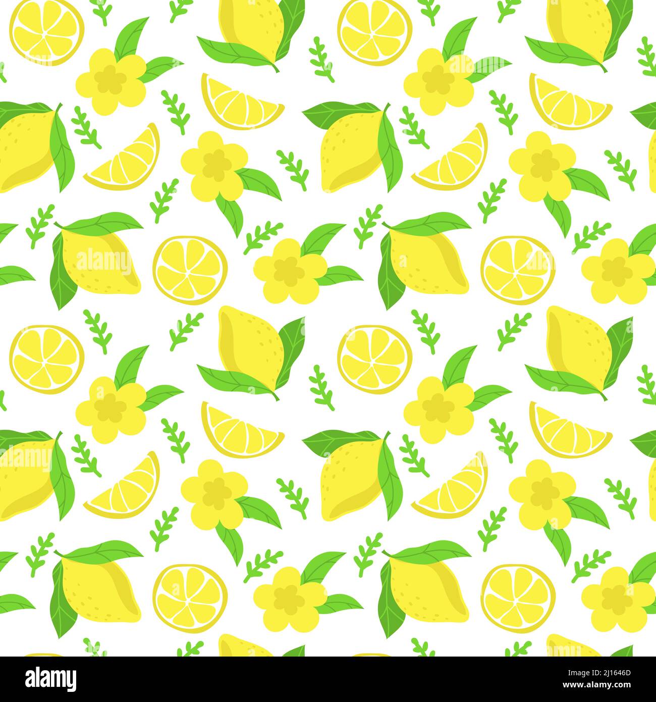 Seamless pattern of bright lemons, hand-drawn elements. Summer. Yellow ...