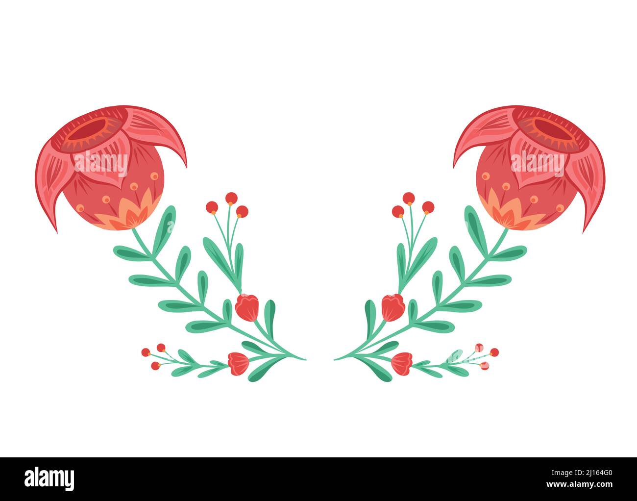 Vector clipart frame with red flowers on stems with folk arts isolated ...