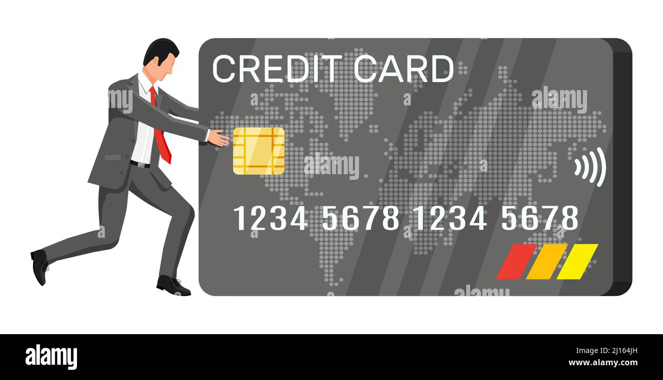 Businessman Pushing Big Credit Card Stock Vector Image & Art - Alamy
