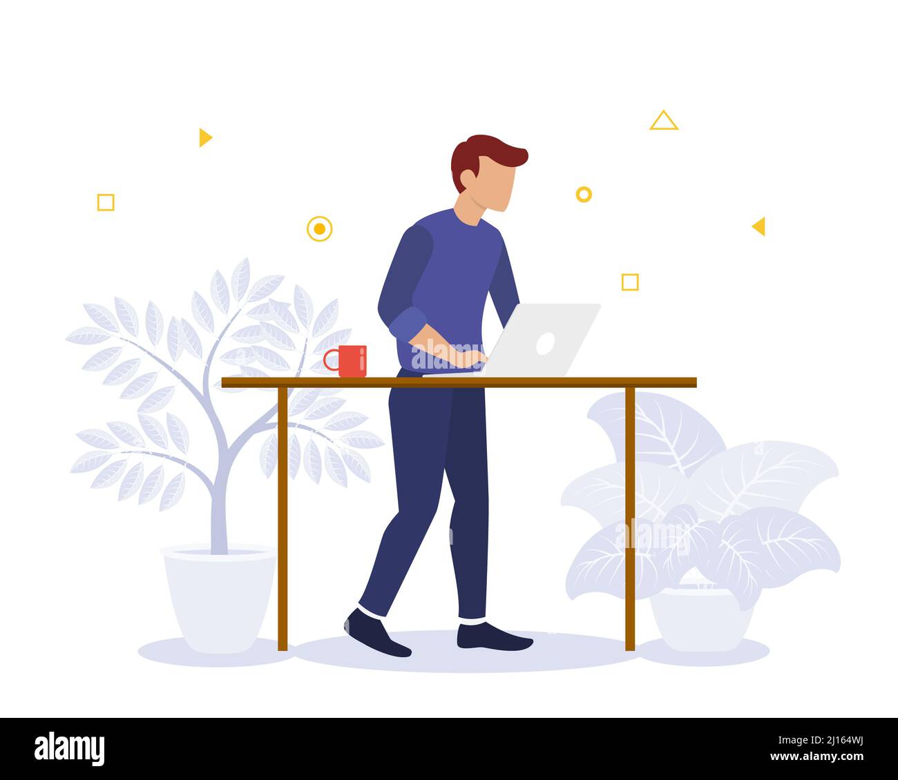 work time standing on desk with people working with modern flat style ...