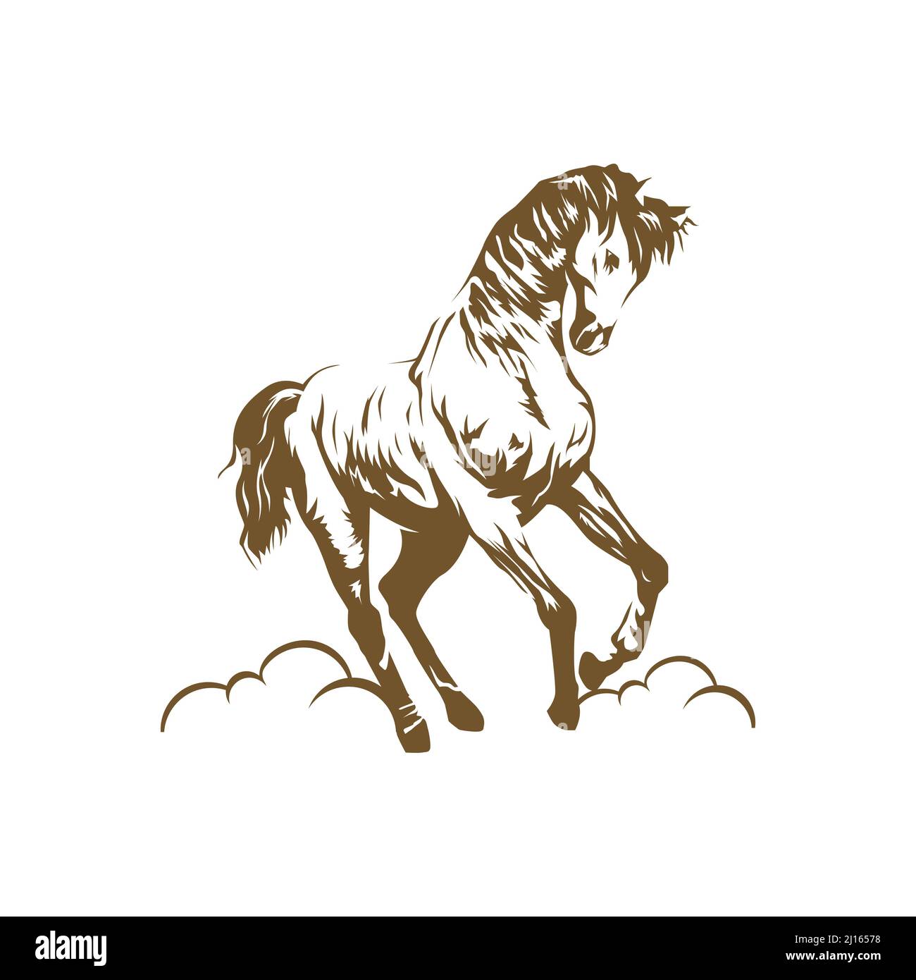 Horse Walk Run Dust Animal Farm Wildlife Silhouette Engraving Style ...